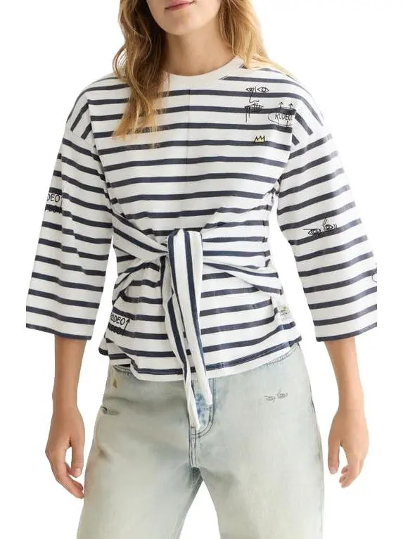 Scotch & Soda X Basquiat Breton Stripe Belted T-shirt - Blue White Stripe