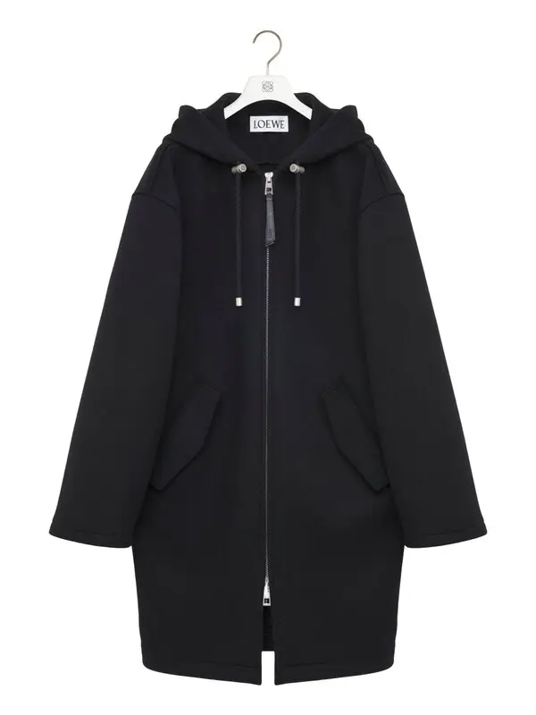 Loewe Wool Hooded Coat - Black