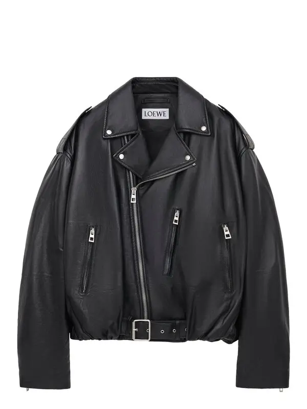 Loewe Balloon Leather Biker Jacket - Black