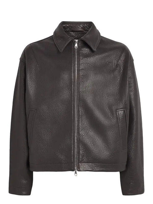 COLE BUXTON Shrunken Leather Bomber Jacket - Brown