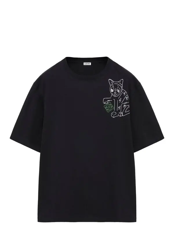 Loewe X Louis Wain Cotton-blend Anagram Cat Loose T-shirt - Black