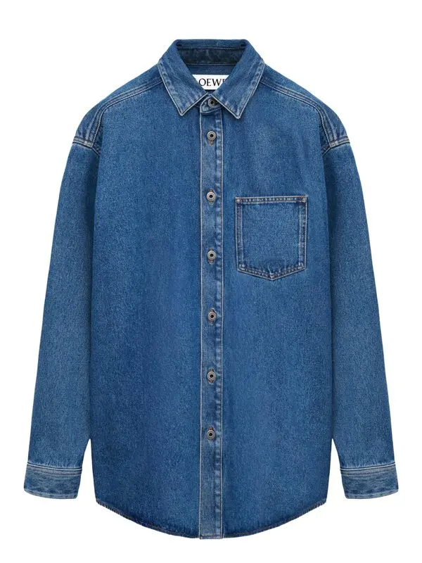 Loewe Anagram-patch Denim Overshirt - Blue