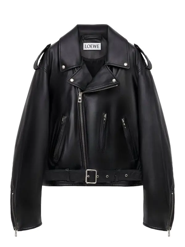 Loewe Printed Leather Biker Jacket - Black