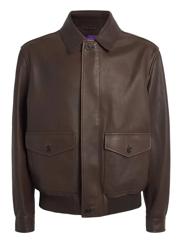 Ralph Lauren Purple Label Leather Everett Flight Jacket - Brown