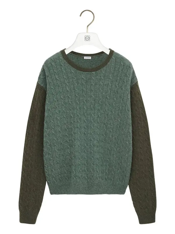 Loewe Cashmere-blend Two-tone Cable-knit Sweater - Green