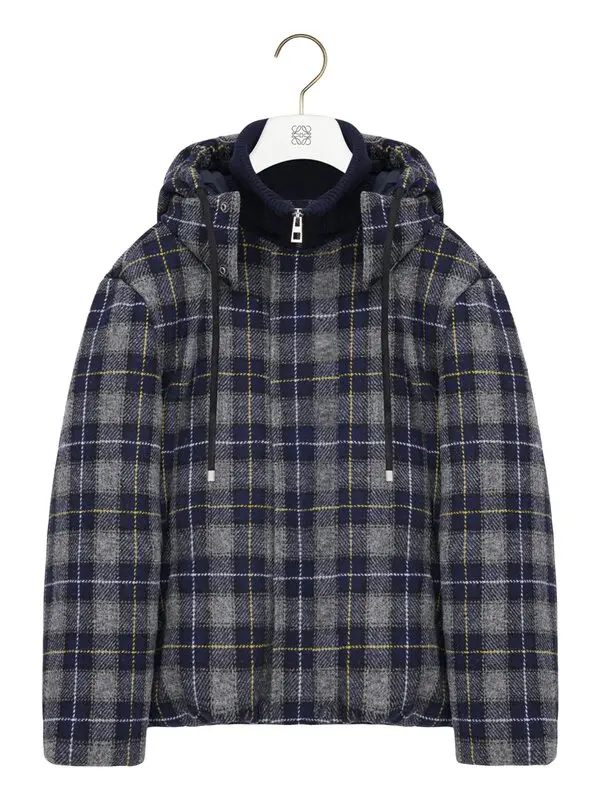 Loewe Wool-blend Hooded Tartan Jacket - Navy