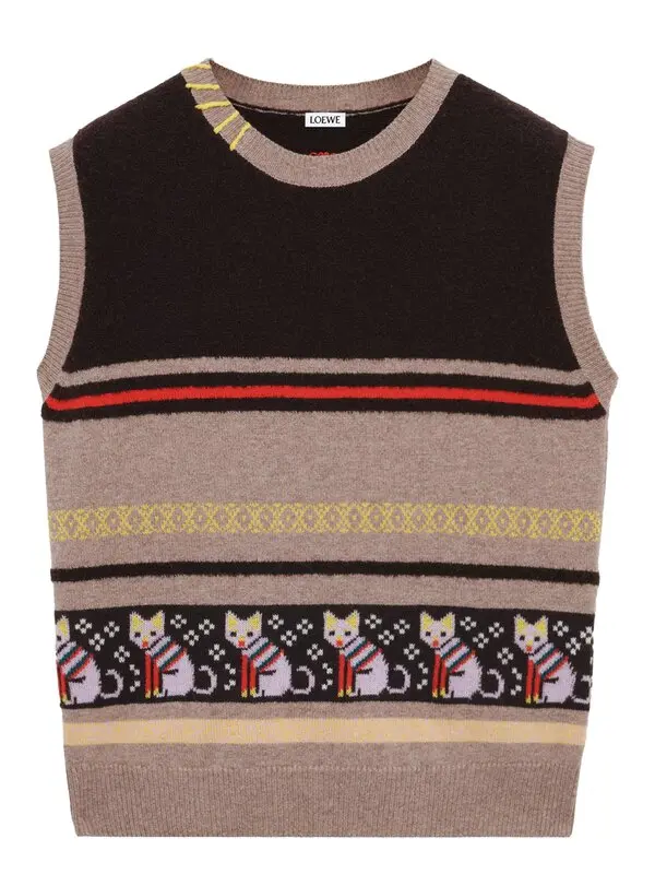 Loewe X Louis Wain Intarsia Vest - Beige
