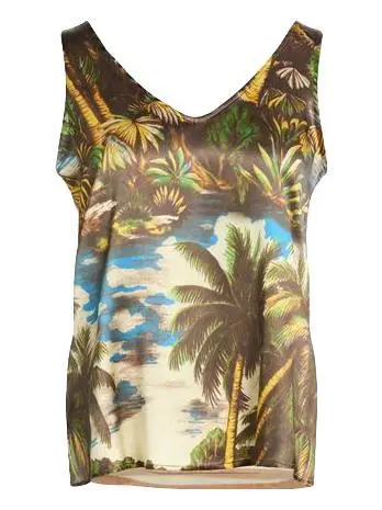 SHIRTAPORTER Satin Hawaiian Print Top - Beige