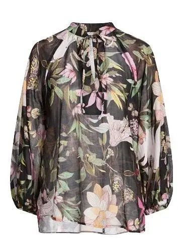 SHIRTAPORTER Floral Print Cotton And Silk Top - Black