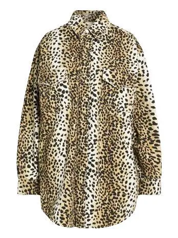 Blumarine Gabardine Leopard-print Overshirt - Beige