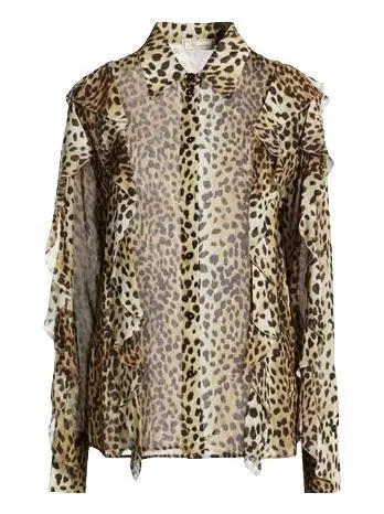 Blumarine Leopard-print Ruched Shirt - Beige