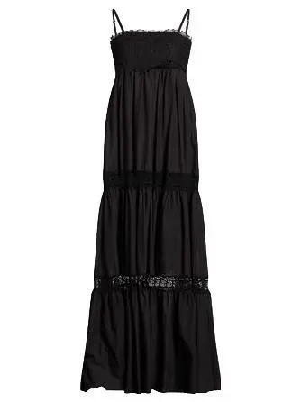 KAOS JEANS Cotton Maxi Dress With Lace Detail - Black