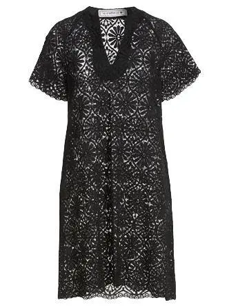 SHIRTAPORTER Mini Dress In Cotton Blend With Lace - Black