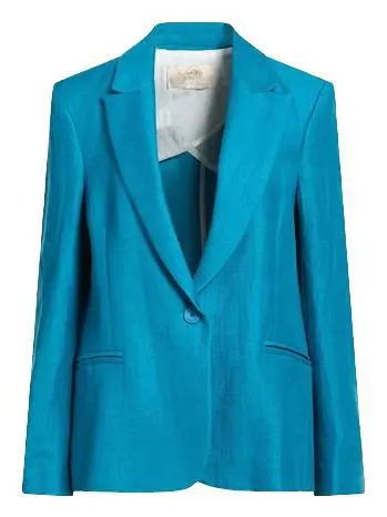 KAOS Single-breasted Blazer In Viscose, Linen, Polyester, And Polyamide - Turquoise