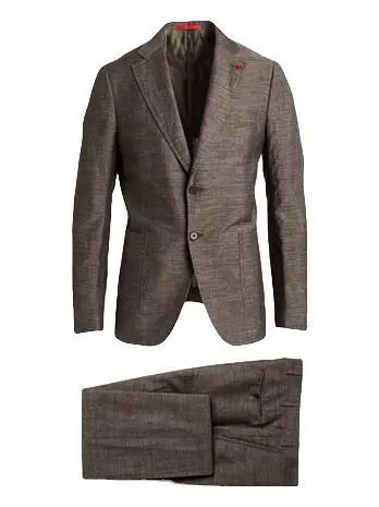 Isaia Suit Dark Size Wool, Linen - Brown