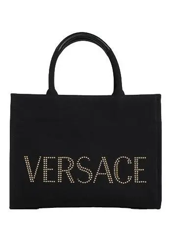 Versace Handbag In Cotton And Calfskin - Black