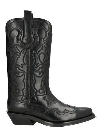 GANNI Leather Cowboy Boots - Black