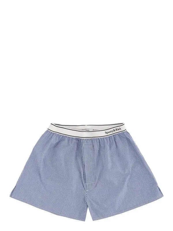 SPORTY & RICH Striped Logo Shorts - Blue