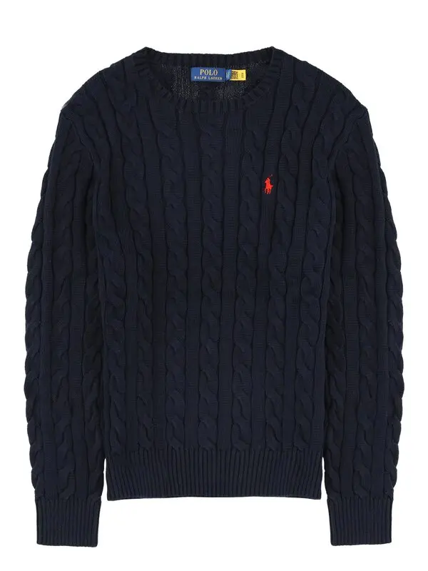 Polo Ralph Lauren Cable Knit Sweater With Logo - Blue