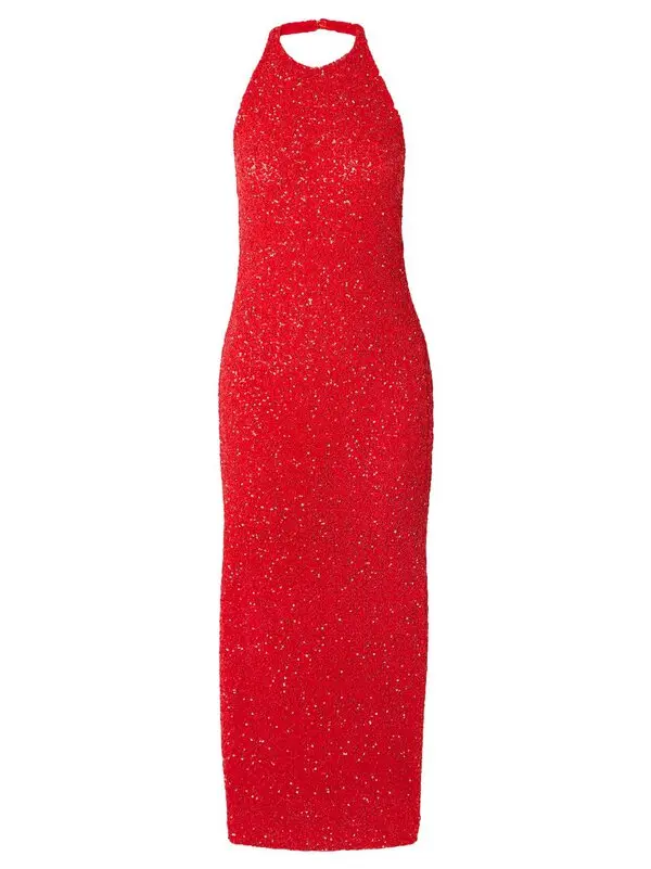 Tove Collette Sequin-embellished Mesh Halterneck Maxi Dress - Red