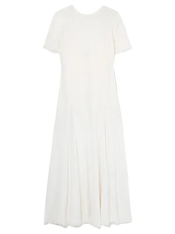 Staud Le Havre Fringed Cotton-gauze Midi Dress - Neutrals