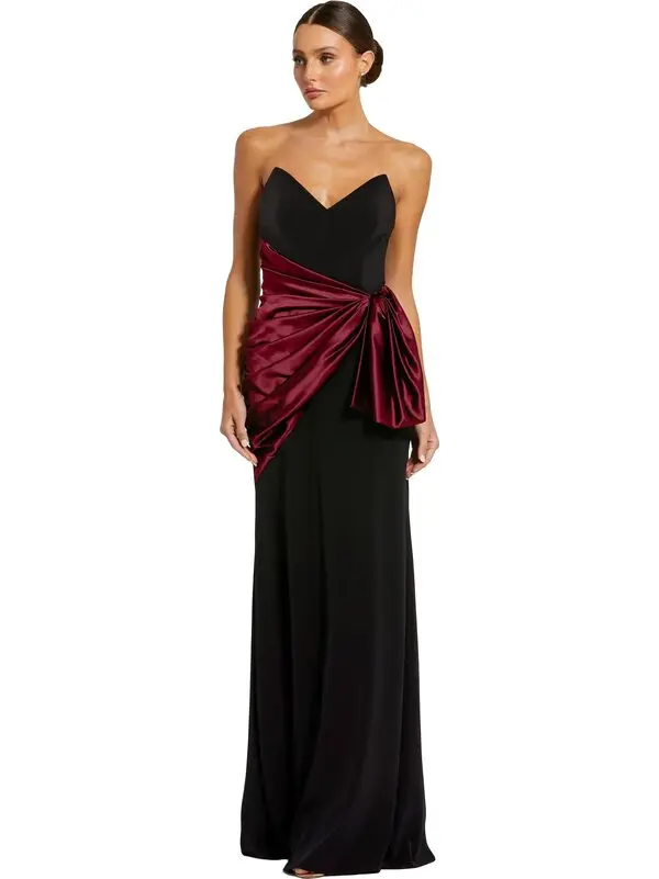 Mac Duggal Strapless Trumpet Gown With Pleated Satin Sash - Black Plum