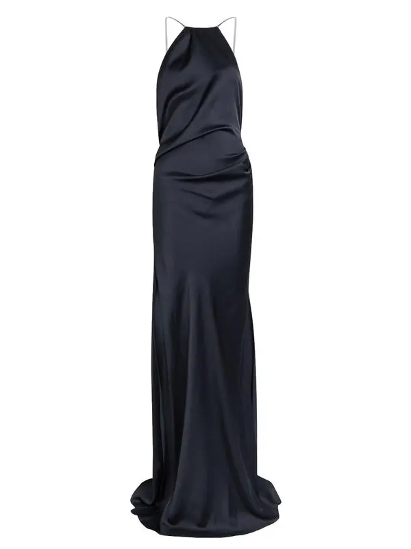 Victoria Beckham Draped Halterneck Gown - Navy