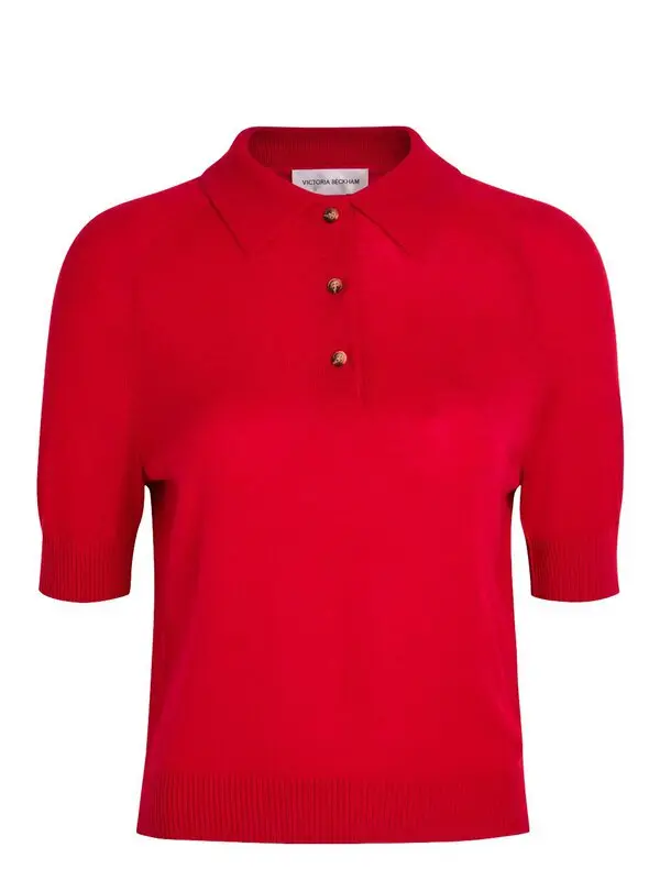 Victoria Beckham Fine-knit Wool Polo Top - Red