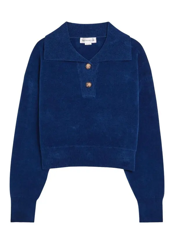 Victoria Beckham Chenille Knit Polo Jumper - Navy