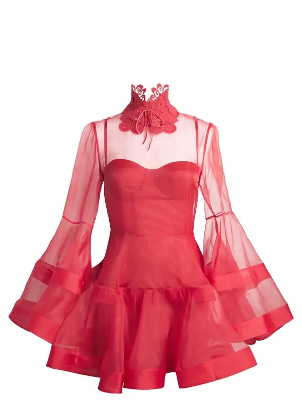 Zimmermann Silk Rebellion Lantern Mini Dress - Red