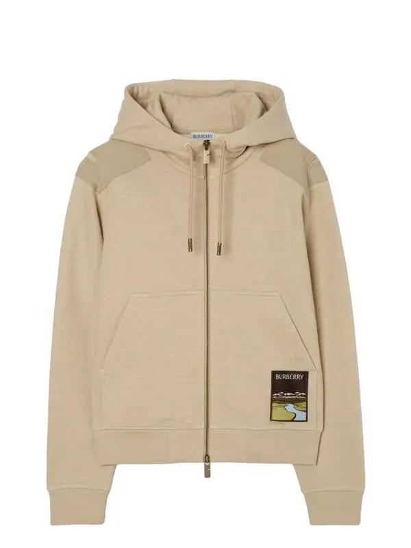 Burberry Landscape Label Cotton Zip Hoodie - Dune Beige Melange
