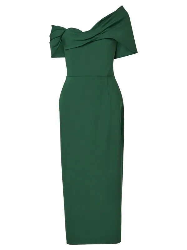 Carolina Herrera Asymmetric Stretch-wool Tailor Midi Dress - Green