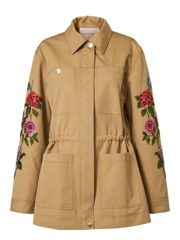 Carolina Herrera Embroidered Cotton-twill Jacket - Tan