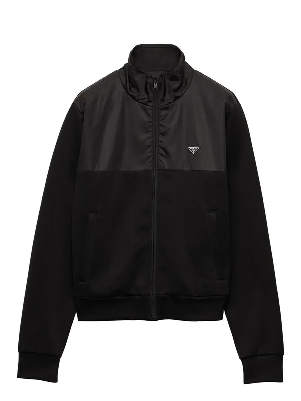 Prada Cotton Fleece Zip-up Jacket With Re-nylon Details - Black