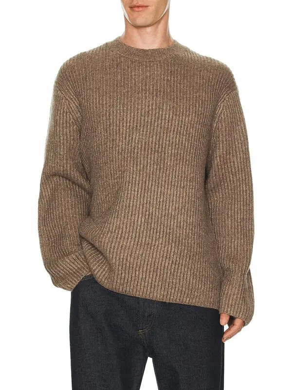 Theory Wool Cotton Long Sleeve Crew Neck Sweater - Feather Melange