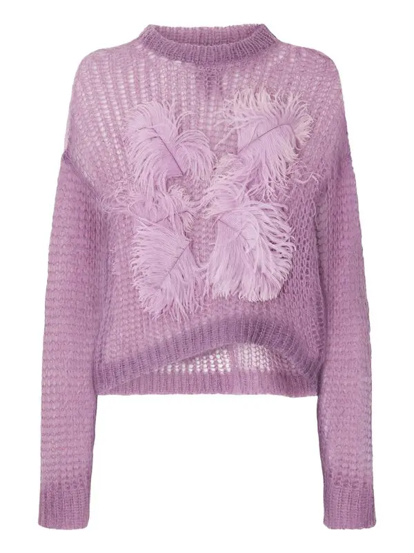 Attico Feather-trimmed Mohair-blend Sweater - Purple