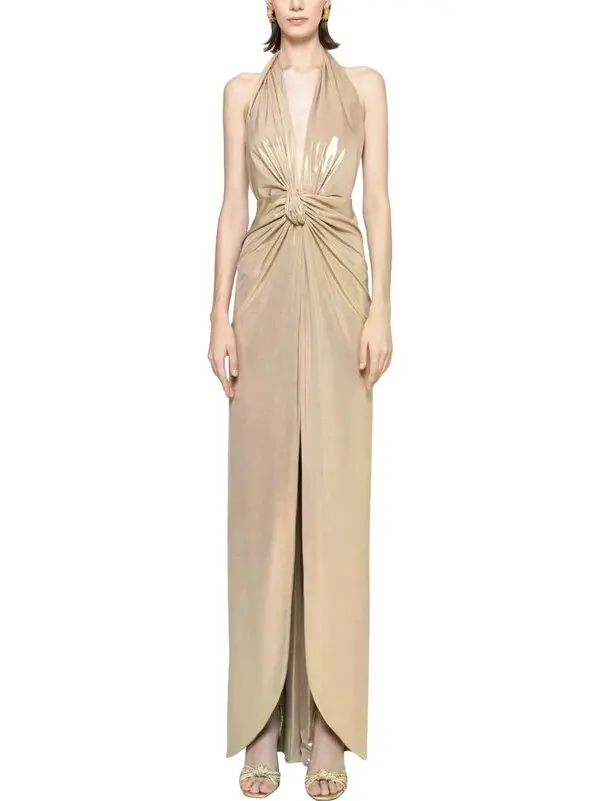 NISSA Backless Knot Detail Maxi Dress - Gold