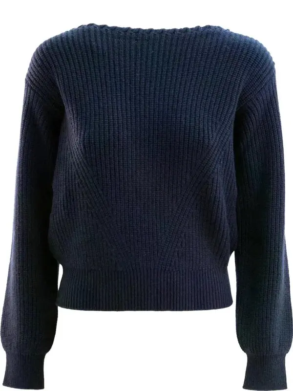 Ralph Lauren Ribbed Knit Boat Neck Sweater - Blue
