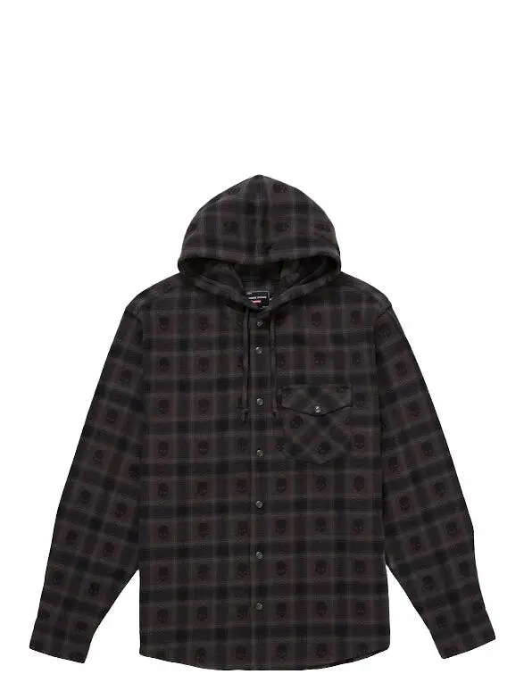 Supreme Number Ine Hooded Flannel Shirt - Black