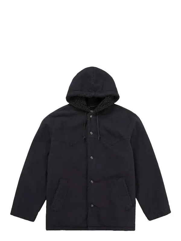 Supreme Faux Shearling Hooded Coat - Black