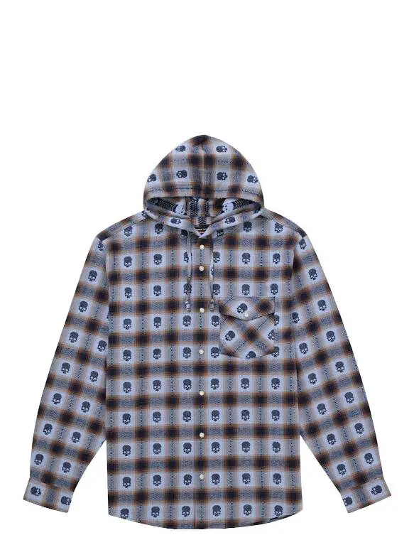 Supreme Number Ine Hooded Flannel Shirt - Blue