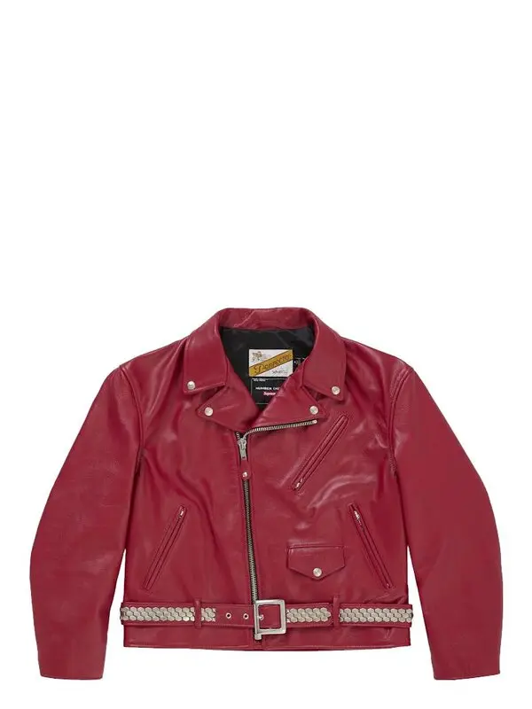 Supreme Number Ine Schott Perfecto Leather Jacket - Red