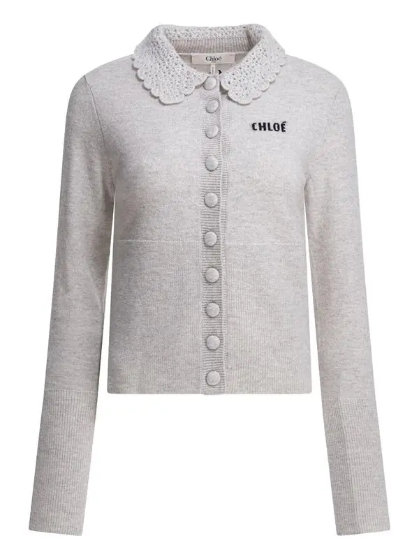 Chloé Logo Wool Cardigan - Grey