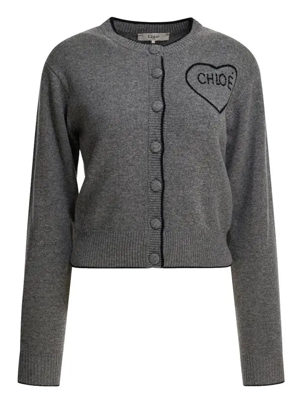 Chloé Wool And Cashmere Logo Cardigan - Grey