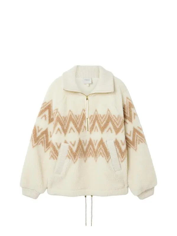 Varley Hendrik Ribbed Knit-trimmed Printed Fleece Half-zip Sweater - Cream