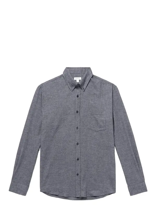 Sunspel Button-down Collar Cotton-flannel Shirt - Gray