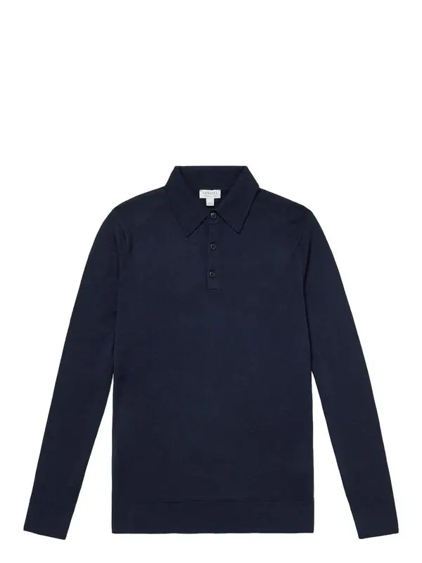 Sunspel Slim-fit Merino Wool Polo Shirt - Blue