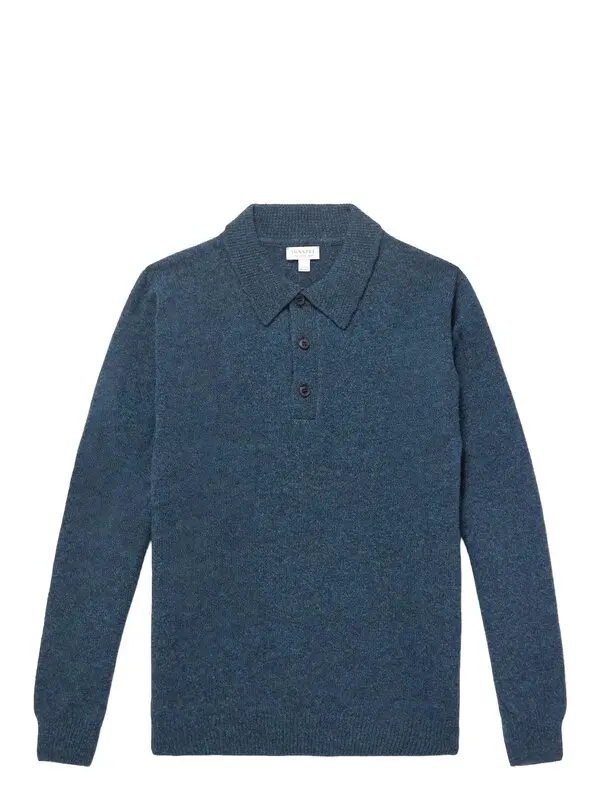 Sunspel Wool Polo Shirt - Blue