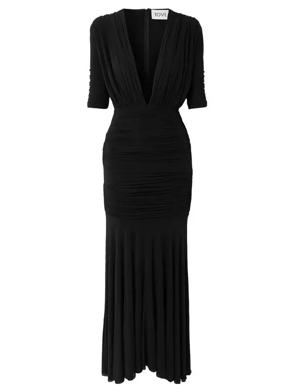 Tove Yana Ruched Stretch-jersey Maxi Dress - Black