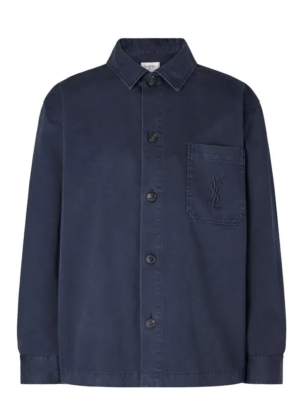 Saint Laurent Logo-embroidered Cotton-twill Overshirt - Blue